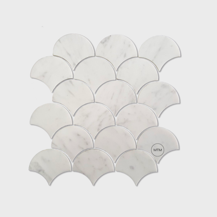 Fish Scale Carrara Honed Stone Mosaic 260x245 | My Tile Market